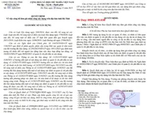 Quyết định 523/QĐ-SXD Đơn giá nhân công tỉnh Hà Tĩnh năm 2026